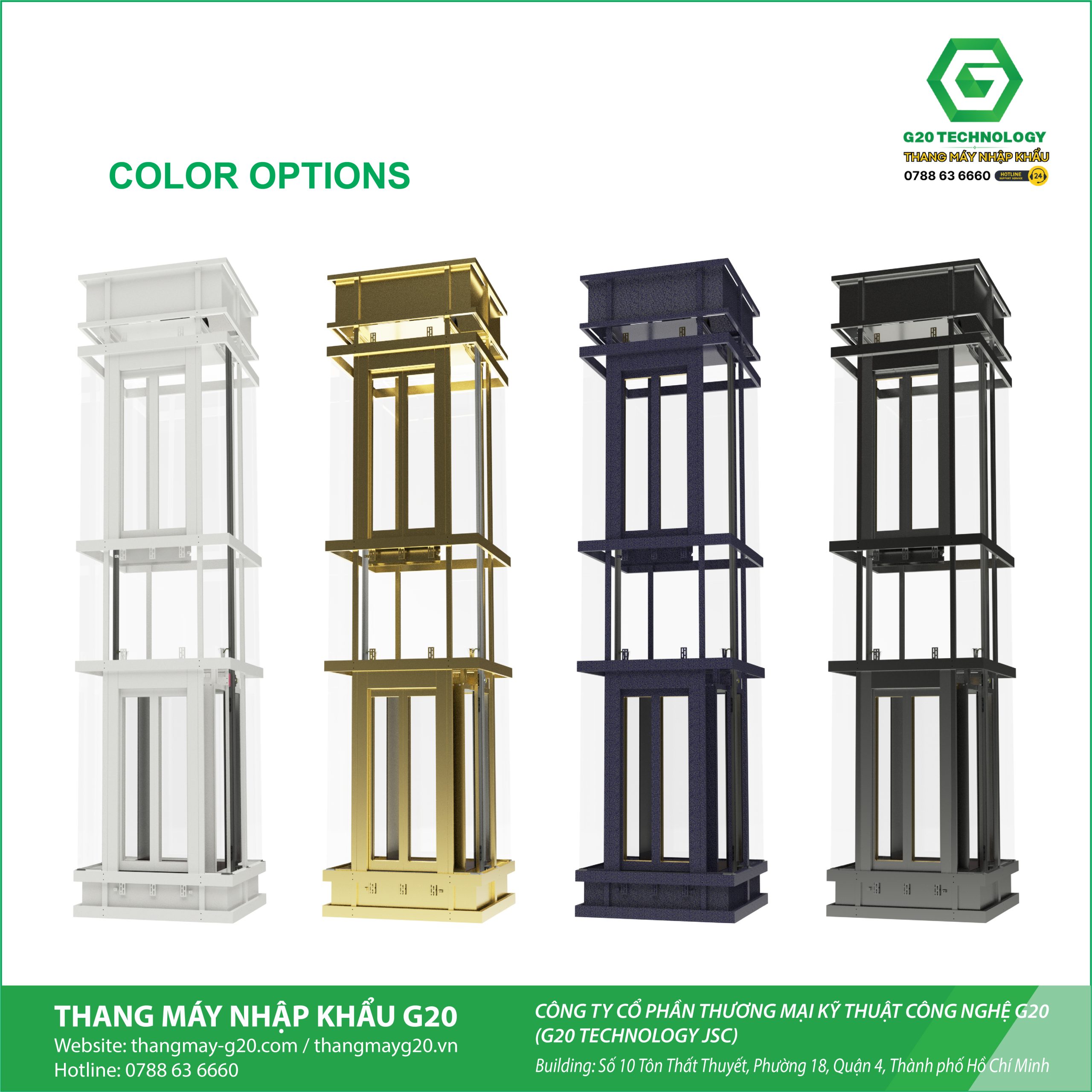 Thang Máy Kính Vuông Cửa 2 Cánh Tự Động 450kg - Thang Máy G20 Technology